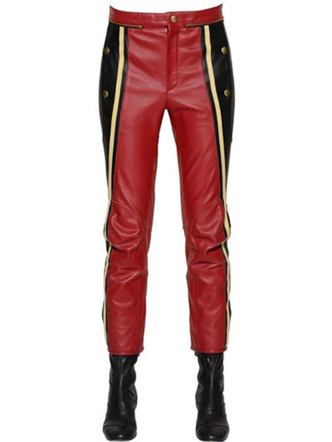 Blood Red Leather Pants: Women's Skinny Trousers With Side Stripes - Etsy