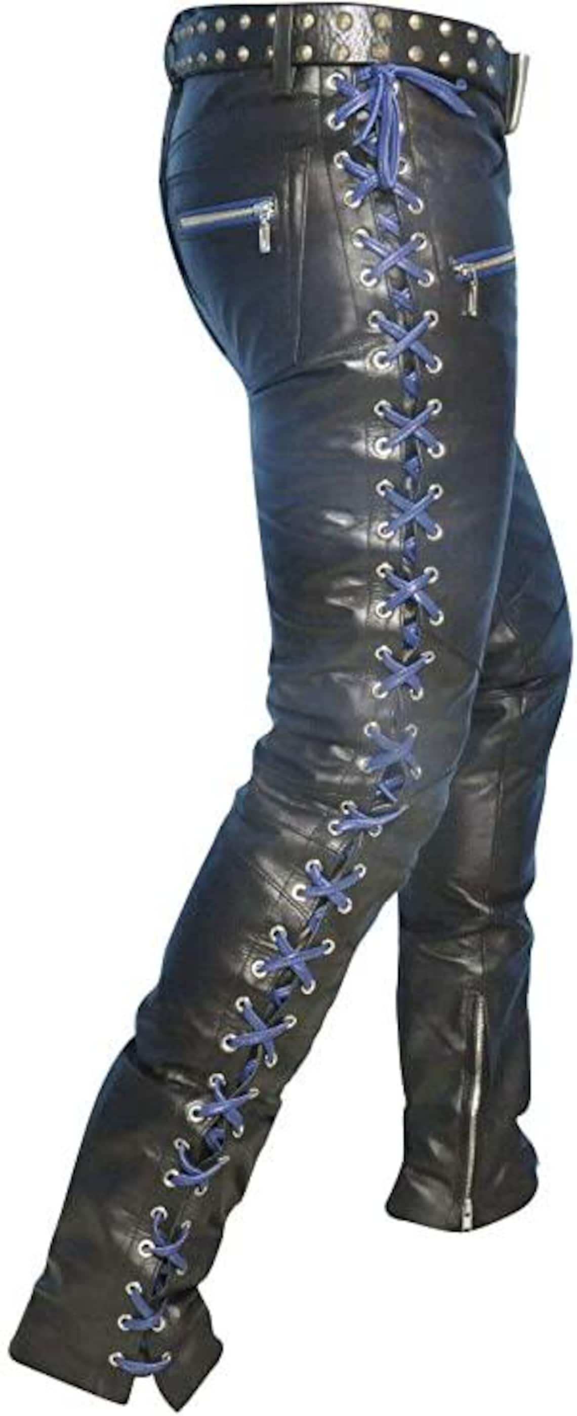 Men Side Lace Black Leather Pants Handmade Lace-up Pant Leather Jeans ...