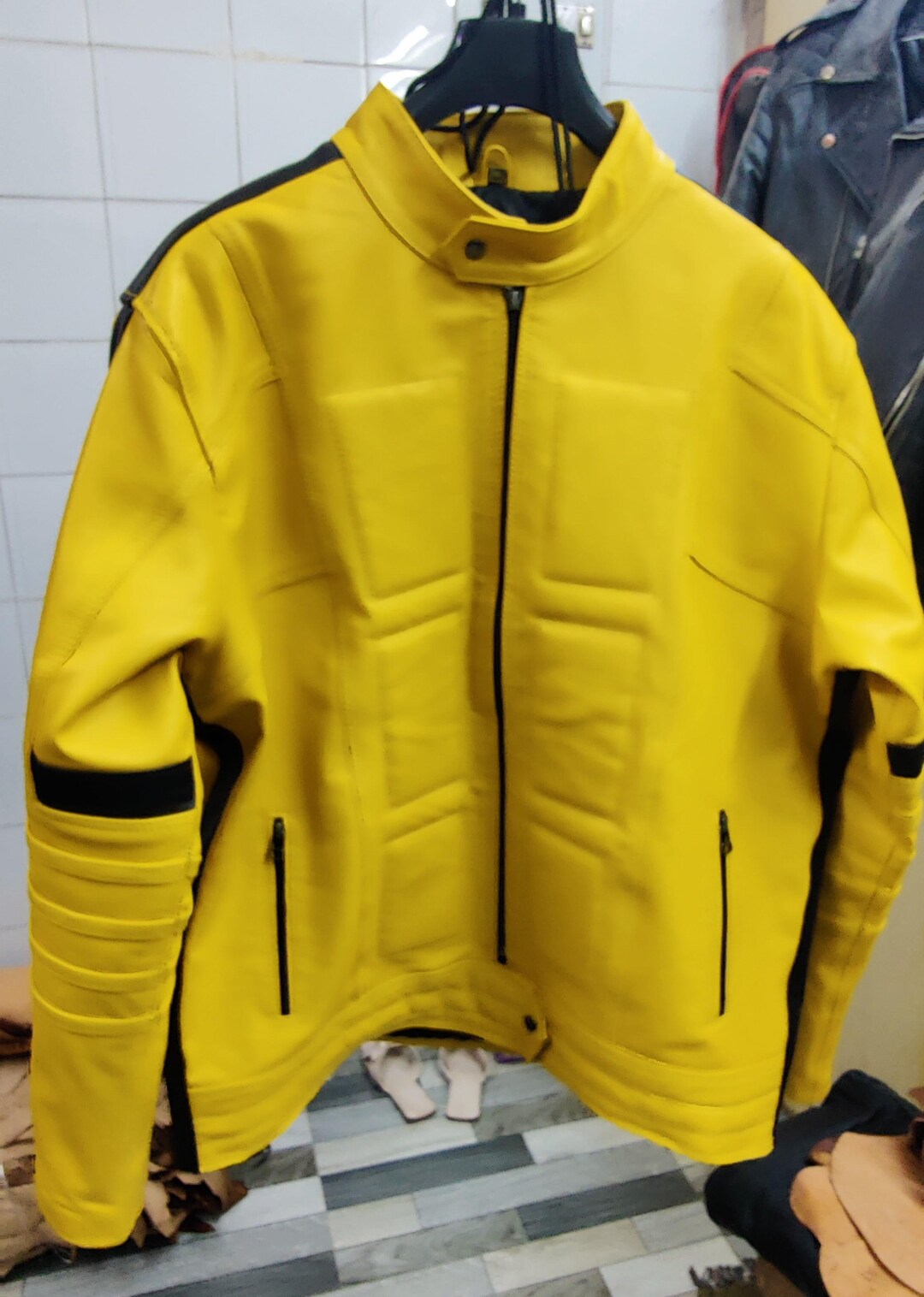 Genuine Lambskin Yellow Kill Bill Leather Jacket Mens Hollywood ...