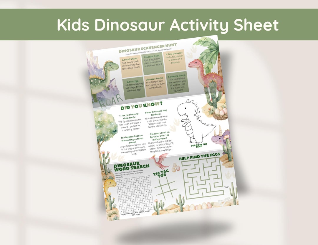 Dinosaur Kids Activity Sheet, Printable Dino Games, Dinaurs Activities ...