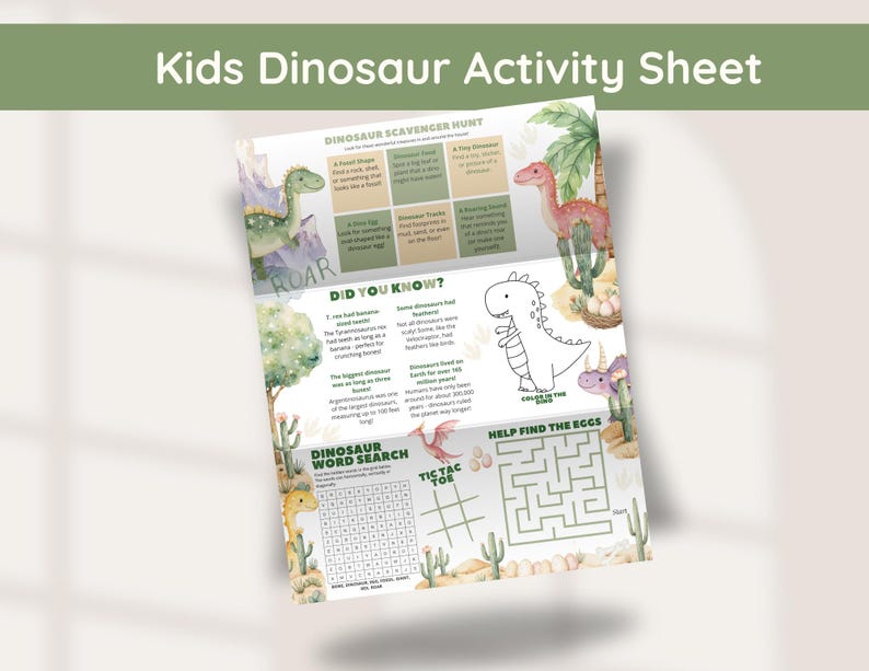 Dinosaur Kids Activity Sheet, Printable Dino Games, Dinaurs Activities ...