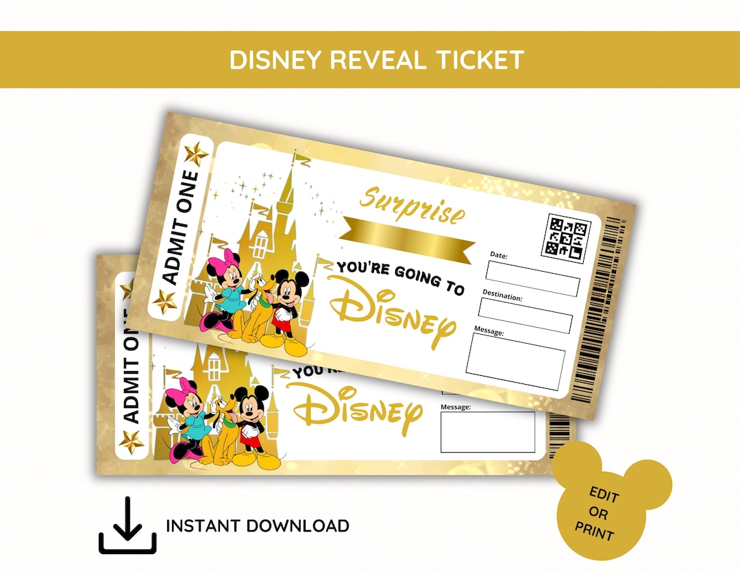 Printable Disneyland Surprise Trip Ticket Template, Disneyworld Ticket ...