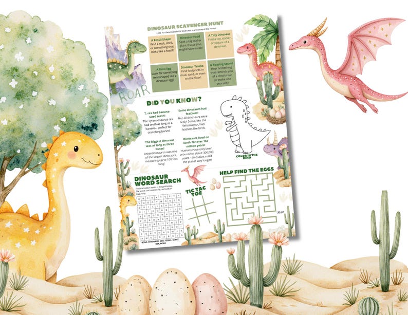 Dinosaur Kids Activity Sheet, Printable Dino Games, Dinaurs Activities ...
