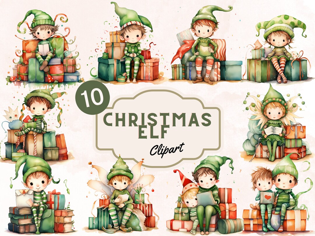 Christmas Elf PNG Clipart Watercolor Christmas Elves Clipart Bundle ...