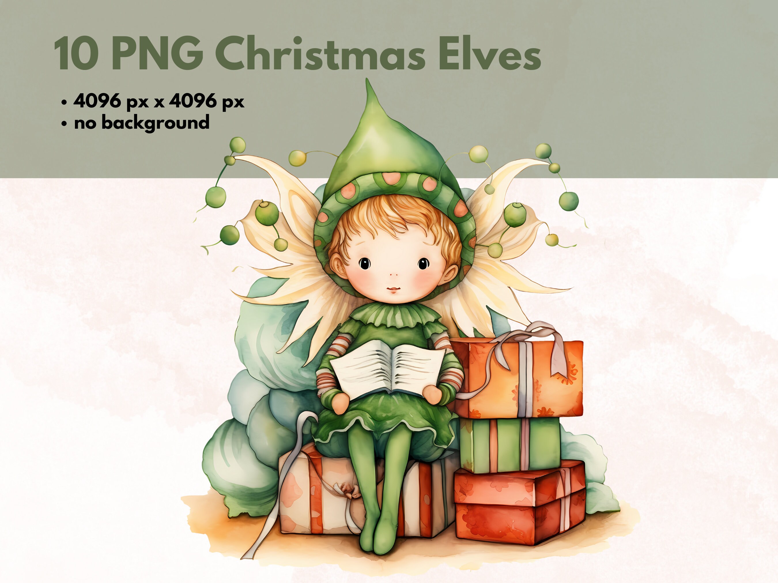 Christmas Elf PNG Clipart Watercolor Christmas Elves Clipart Bundle ...
