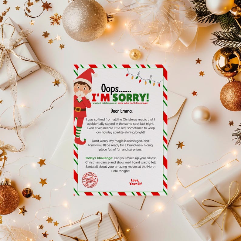 Elf Forgot to Move Letter, Printable Elf Excuse Note, Christmas Elf ...