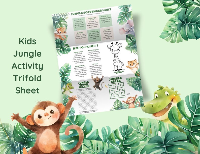 Kids Jungle Activity Sheet, Printable Safari Kids Activities, Childeren ...