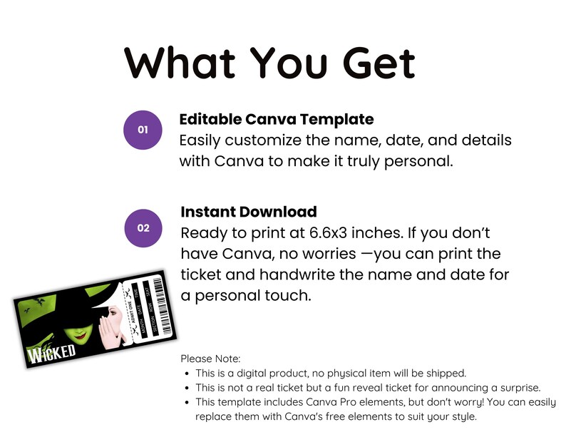 Printable Wicked Musical Theatre Ticket, Surprise Voucher, Personalized ...