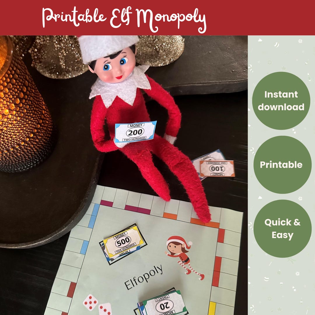 Elf Prop, Elf Games, Printable Christmas Elf Idea, Elf Monopoly ...