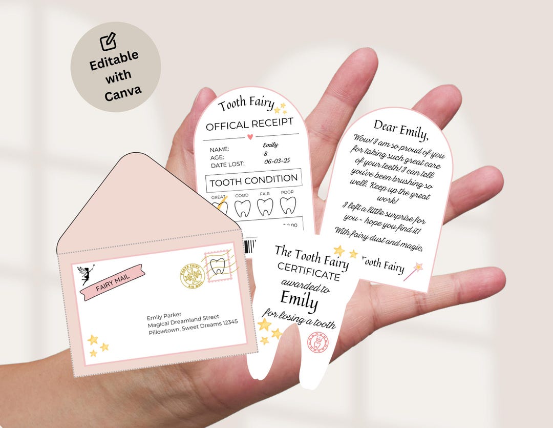 Editable Printable Mini Tooth Fairy Letter, Envelope and Receipt ...