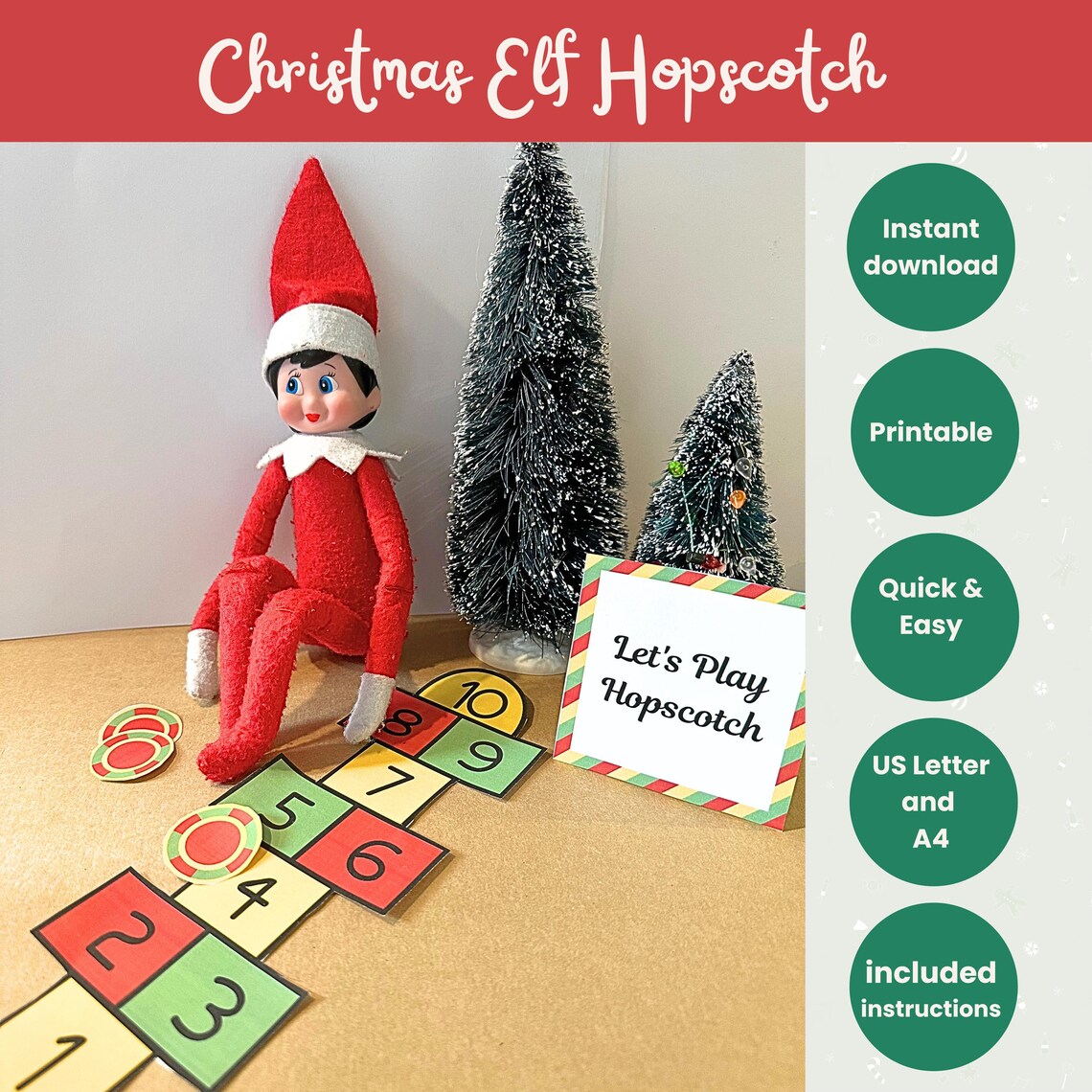 Printable Elf Game, Christmas Elf Hopscotch, Printable Elf Kit, Elf ...