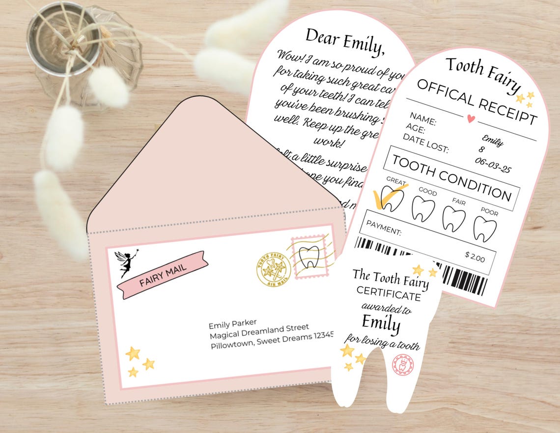 Editable Printable Mini Tooth Fairy Letter, Envelope and Receipt ...