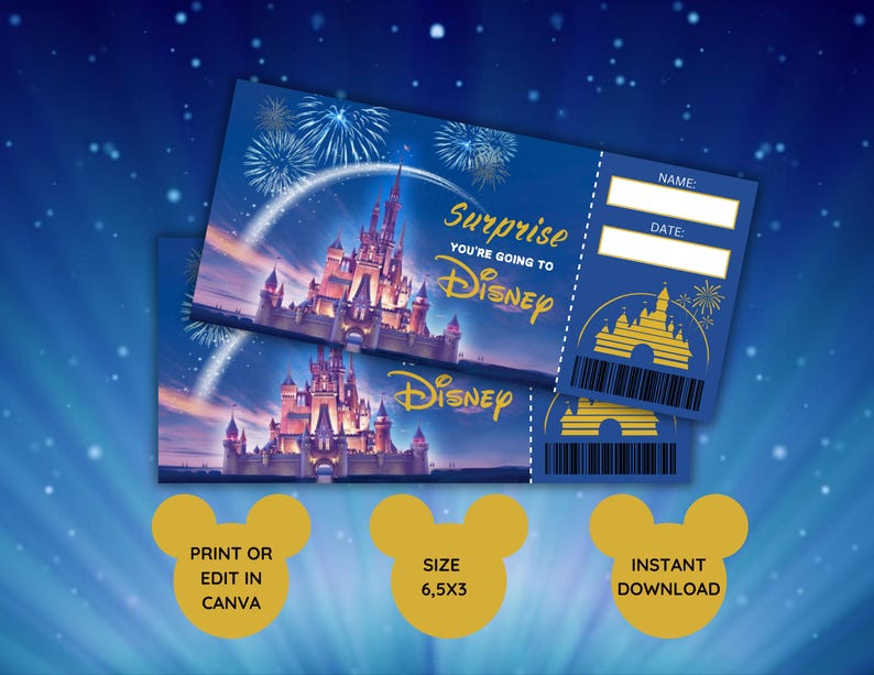 Printable Disneyland Surprise Trip Ticket Template, Disneyworld Ticket ...