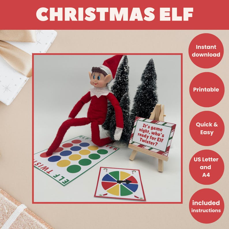 Elf Twister Game Kit, Elf Props, Printable Elf Games, Christmas Elf ...