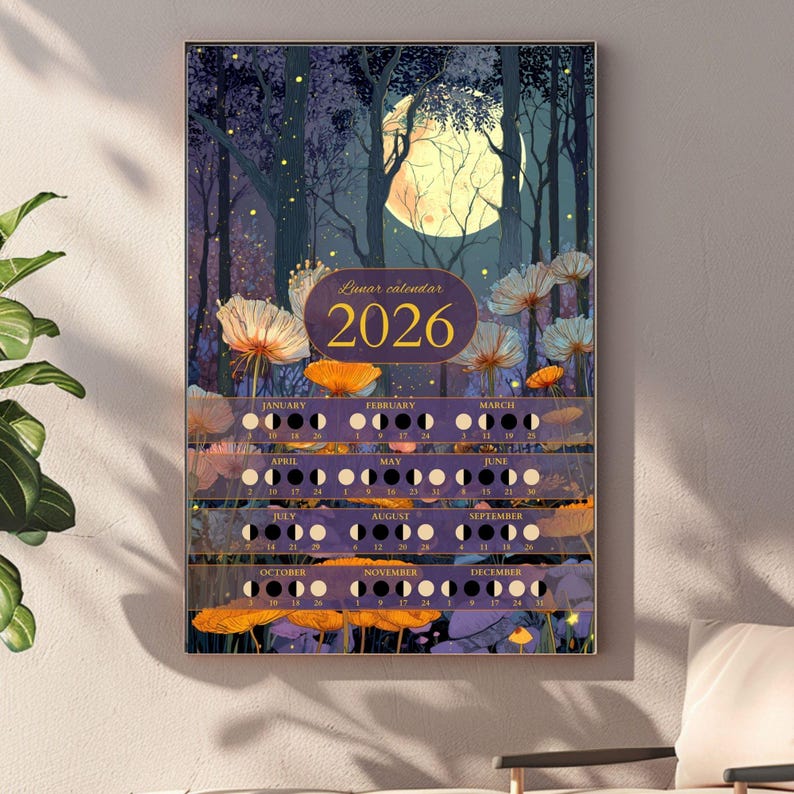 Magical Forest Lunar Calendar 2026 | Moon Phases Poster | 300 DPI ...