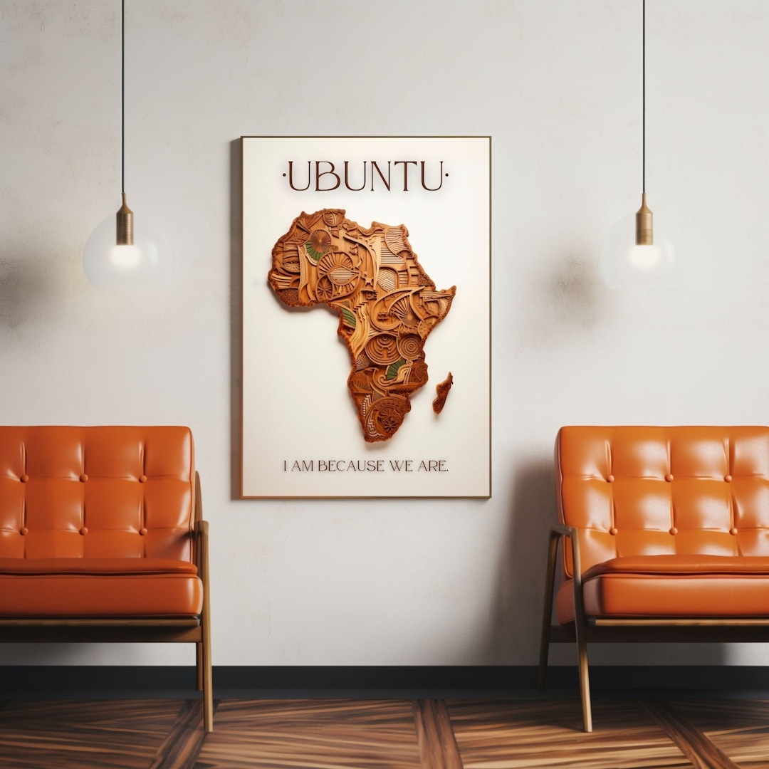 Ubuntu Wall Art Wooden Africa Shape Printable Poster I Am Because WE ...
