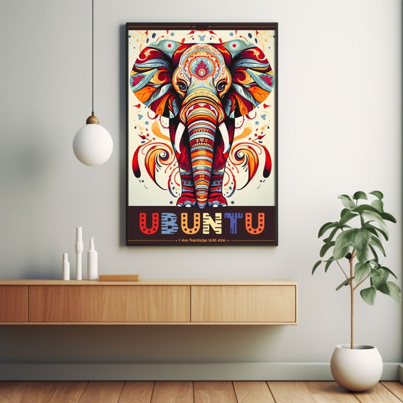Ubuntu Wall Art | African Pattern Printable Poster | Colorful Elephant ...