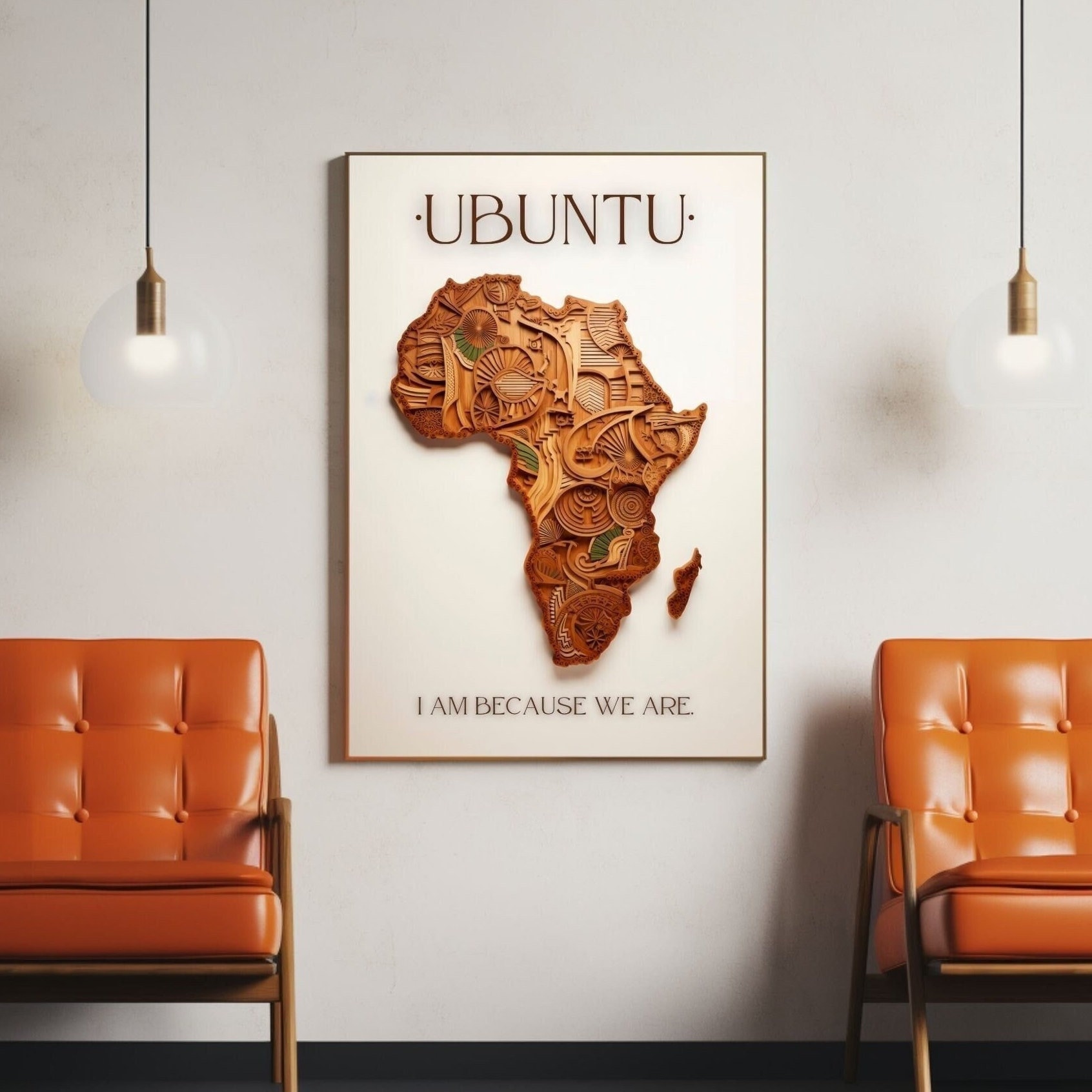 Ubuntu Wall Art | Wooden Africa Shape Printable Poster | I Am Because ...