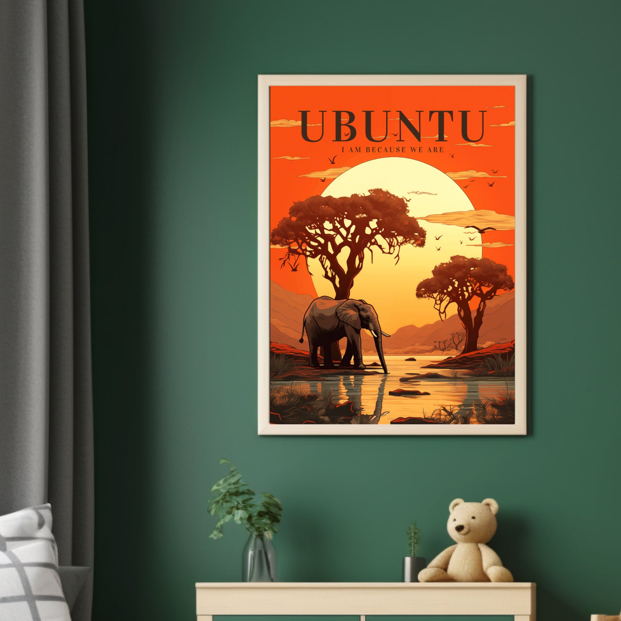 Ubuntu Wall Art African Sunset I Am Because WE Are Poster Elephant ...