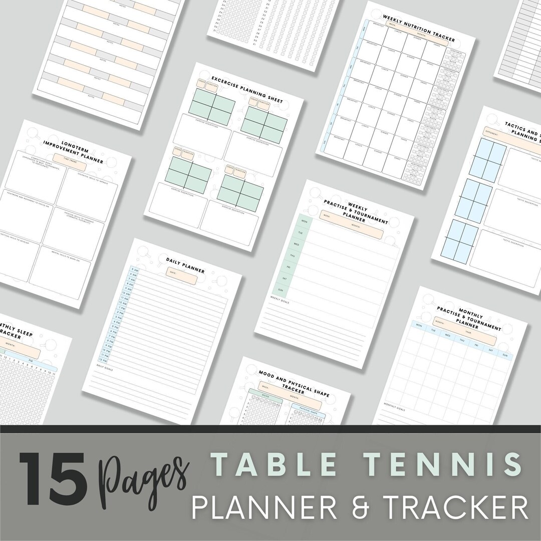 15 Page Table Tennis Planner & Tracker | Ping Pong Match Results ...