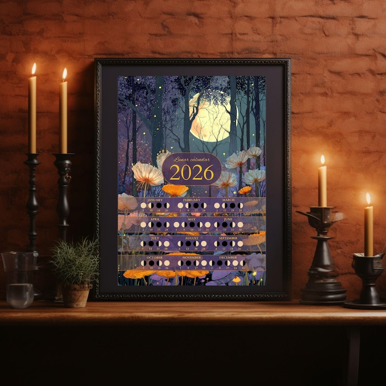 Magical Forest Lunar Calendar 2026 | Moon Phases Poster | 300 DPI ...