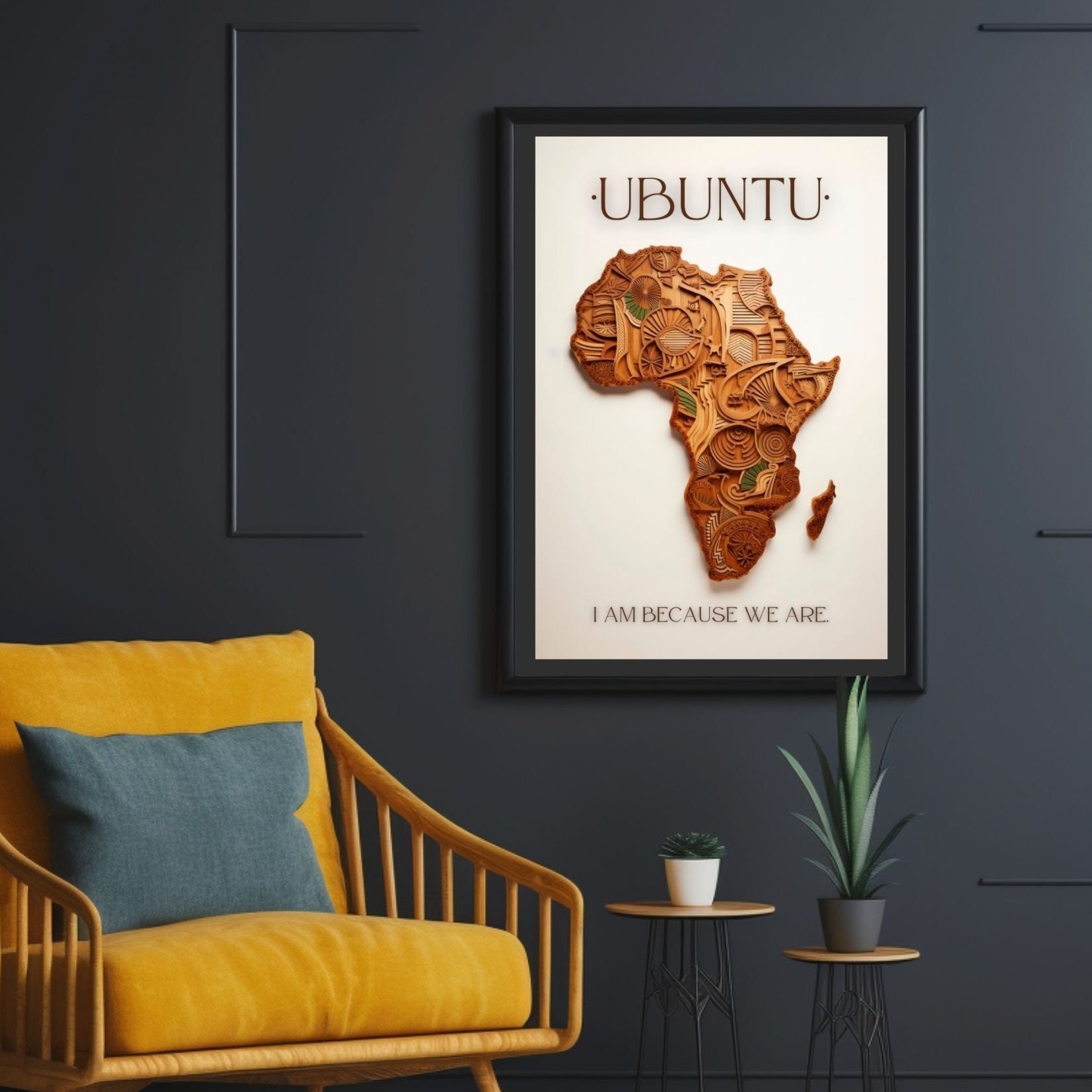 Ubuntu Wall Art | Wooden Africa Shape Printable Poster | I Am Because ...