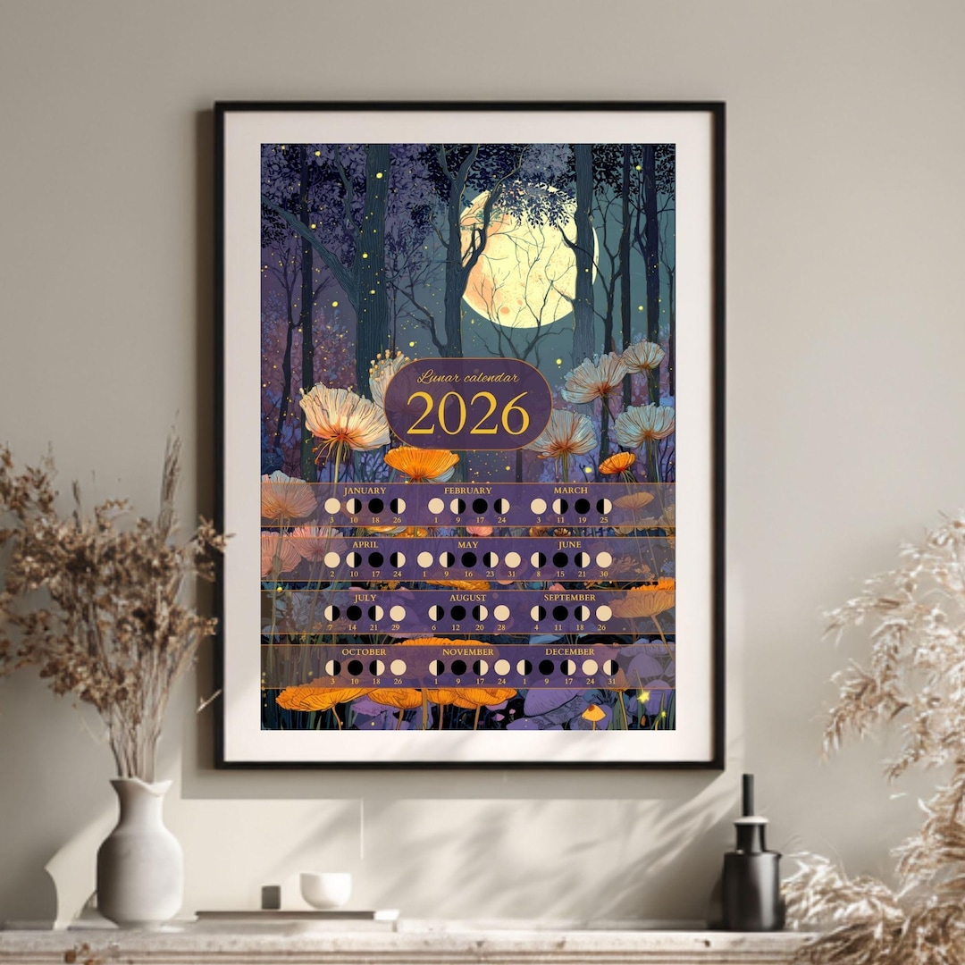 Magical Forest Lunar Calendar 2026 | Moon Phases Poster | 300 DPI ...
