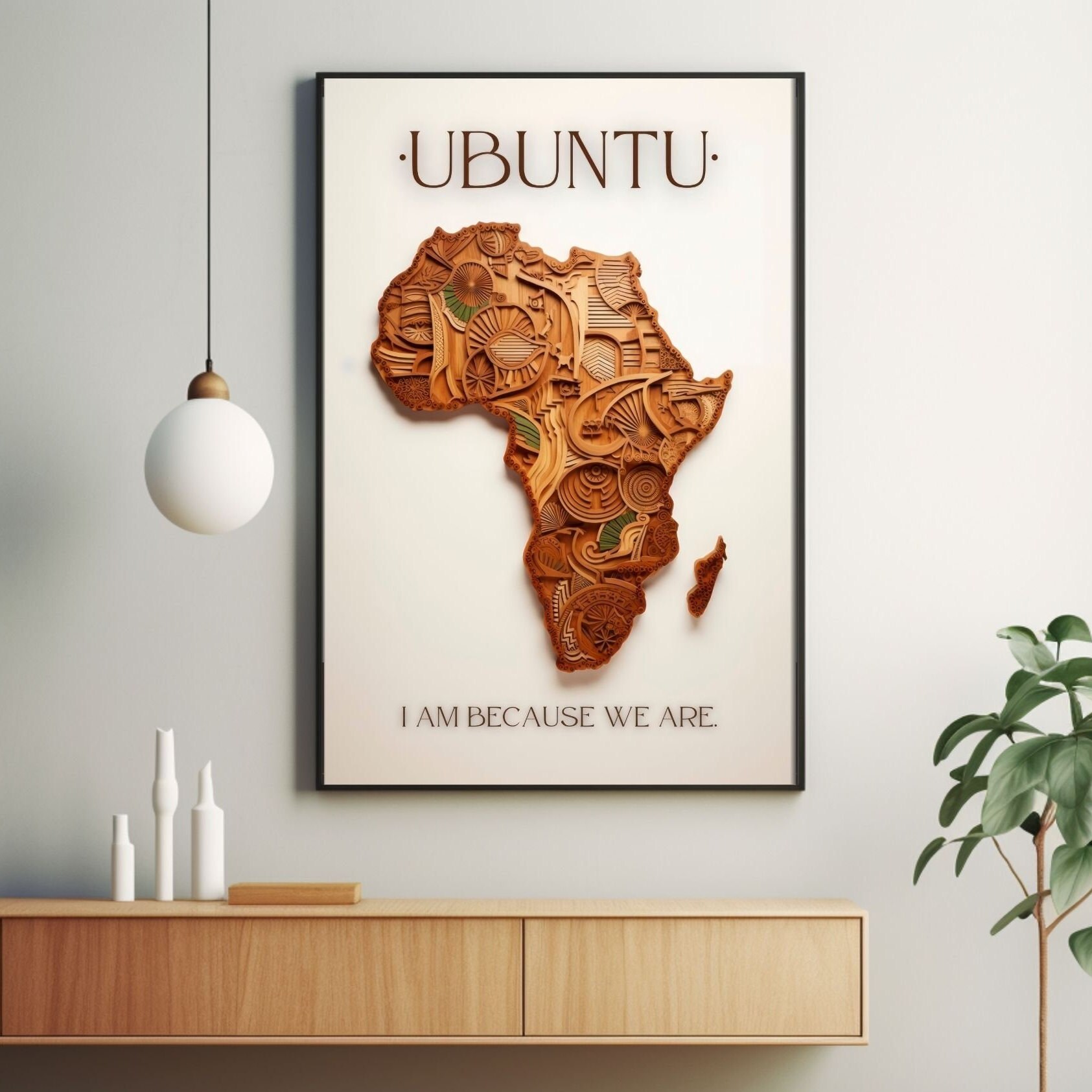 Ubuntu Wall Art | Wooden Africa Shape Printable Poster | I Am Because ...