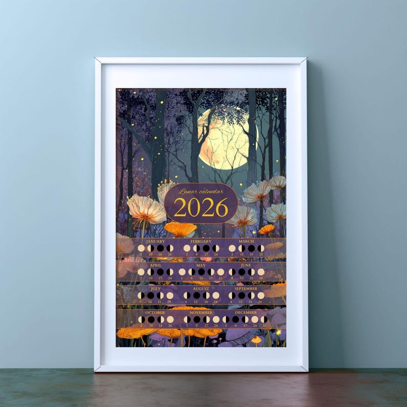 Magical Forest Lunar Calendar 2026 | Moon Phases Poster | 300 DPI ...