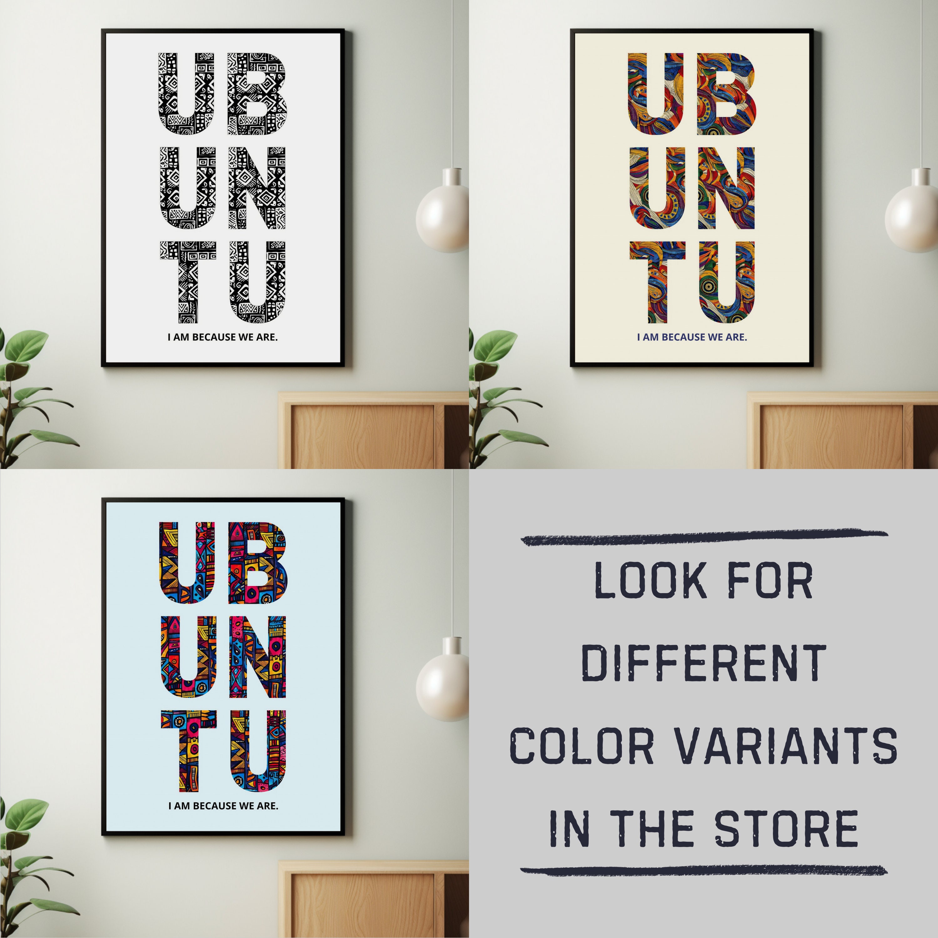 Ubuntu Typography Wall Art Colorful Pattern I Am Because WE Are Big ...