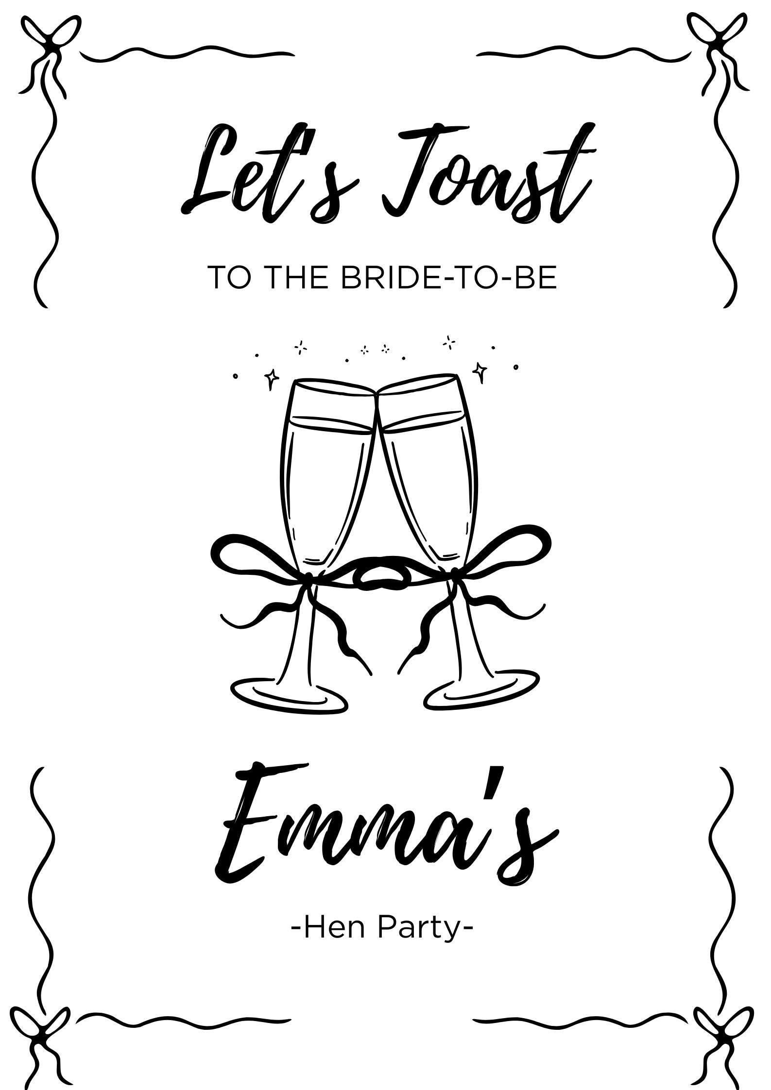 Personalisable Hen Party Sign Template | Let’s Toast Bride-to-be Invite ...