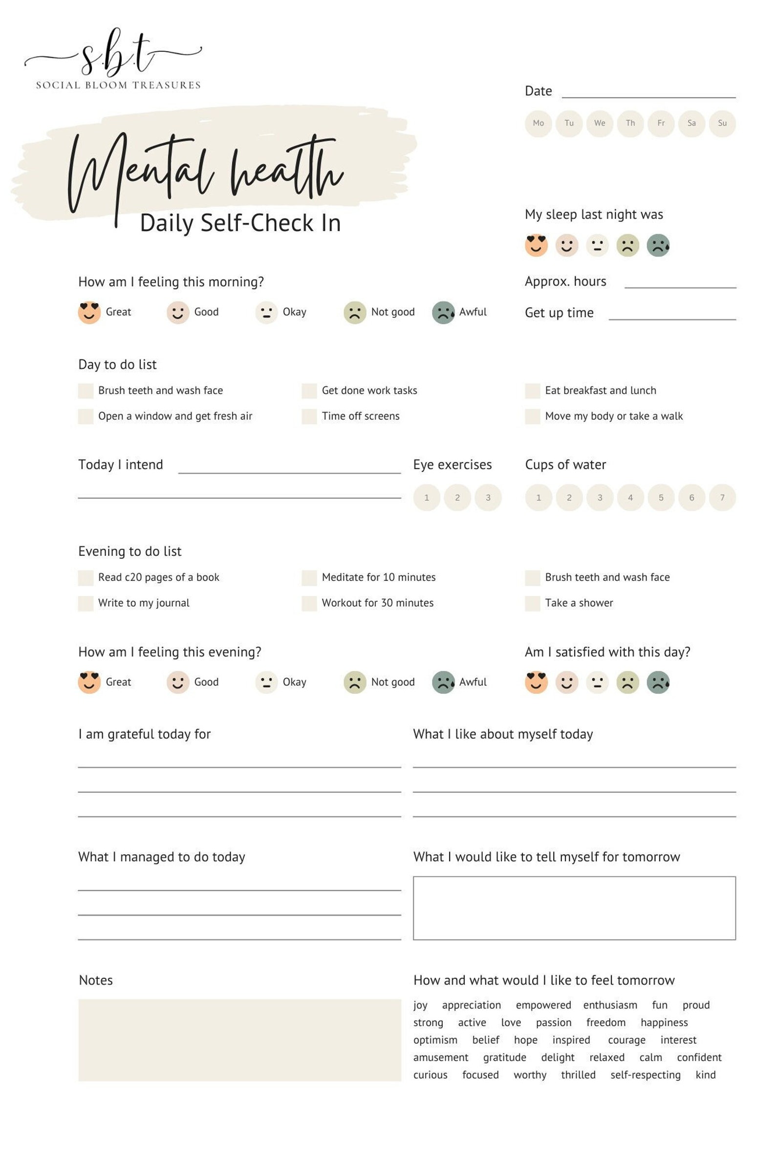 Mental Health Daily Check In - Etsy