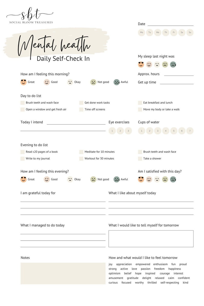 Mental Health Daily Check In - Etsy