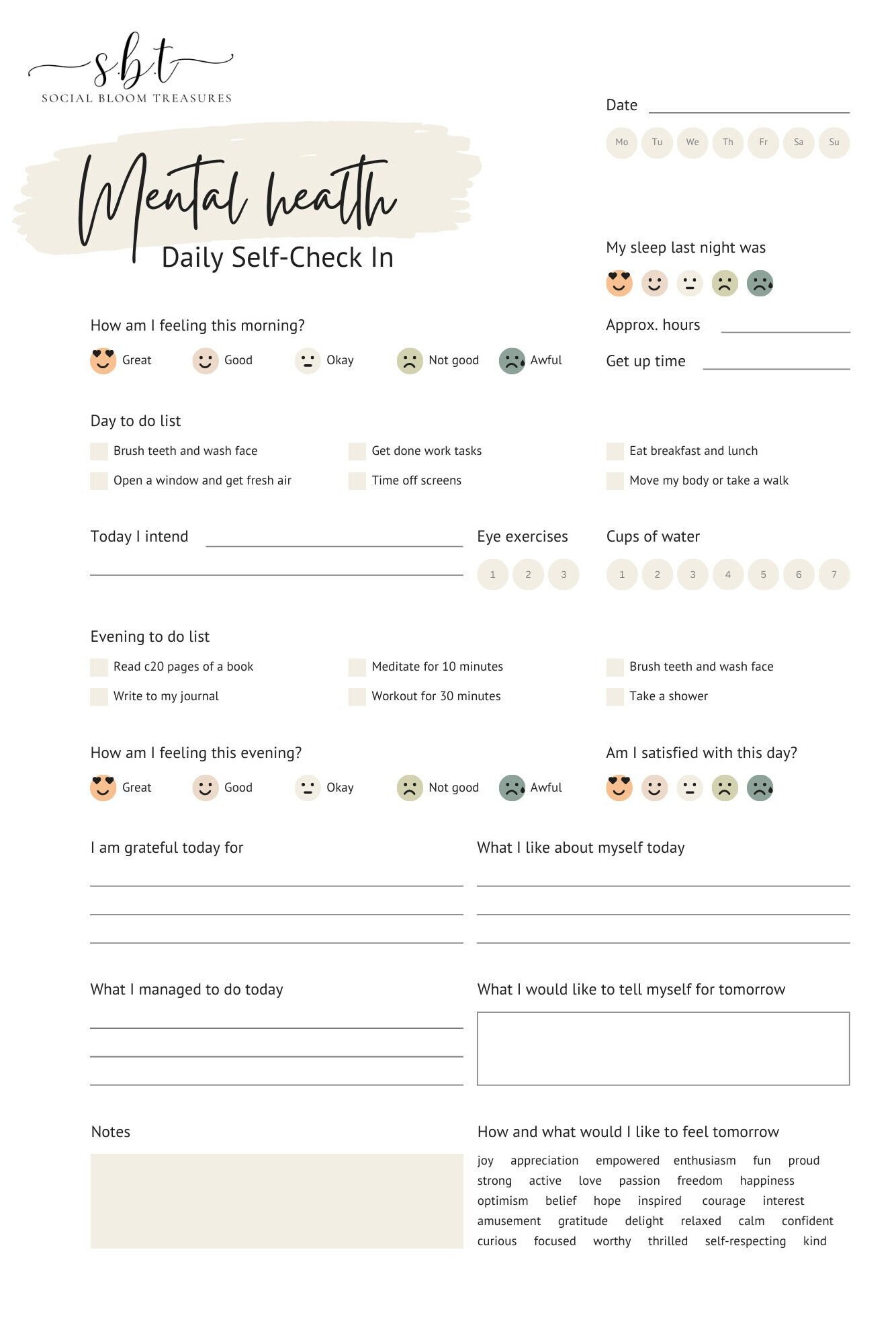 Mental Health Daily Check In - Etsy