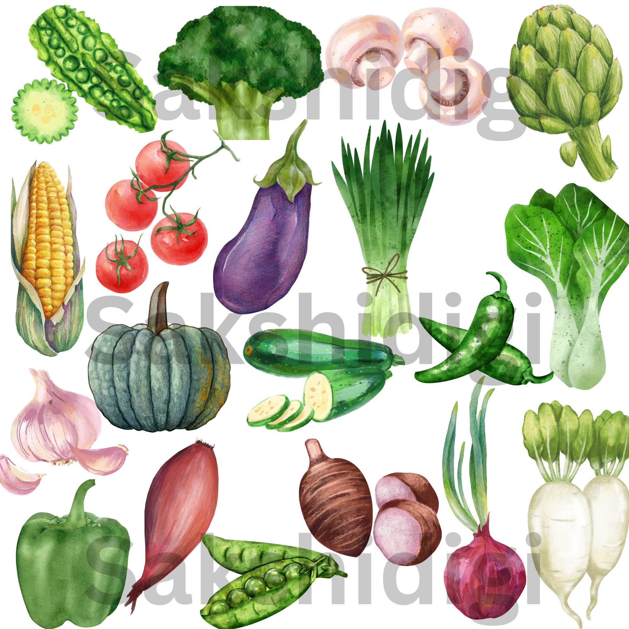 Watercolor Vegetables Clipart Watercolor Food Items Healthy - Etsy