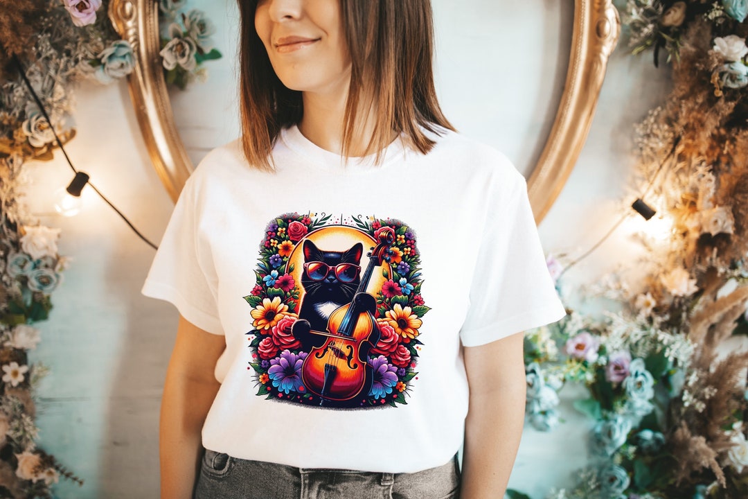 Cat Playing Double Bass T-shirt, Cat Double Bass Shirt, Cat Music Shirt ...