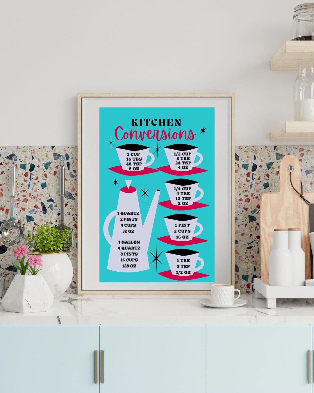 Mid Century Inspired Kitchen Measurement Conversion Poster 11x17 Inch ...