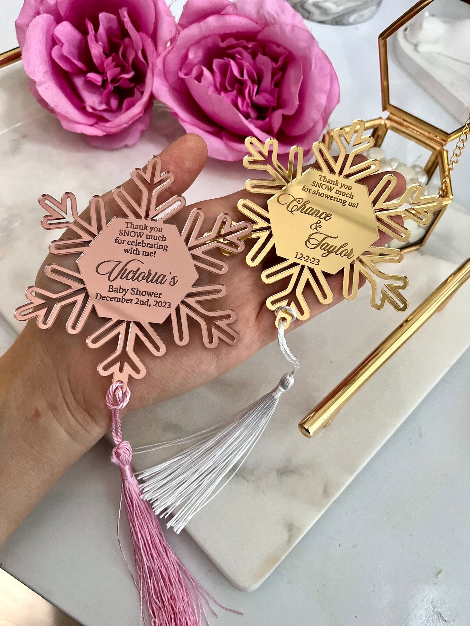 Snowflake Mirror Magnet, Christmas Party Favors, Personalized Snowflake ...