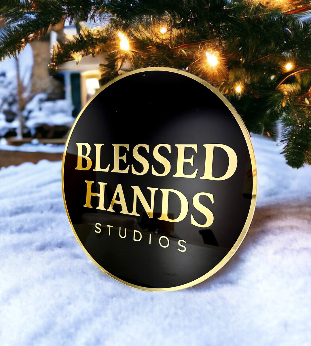 Black and Gold Sign, Custom Round Sign, Custom Logo Sign, Business Logo ...