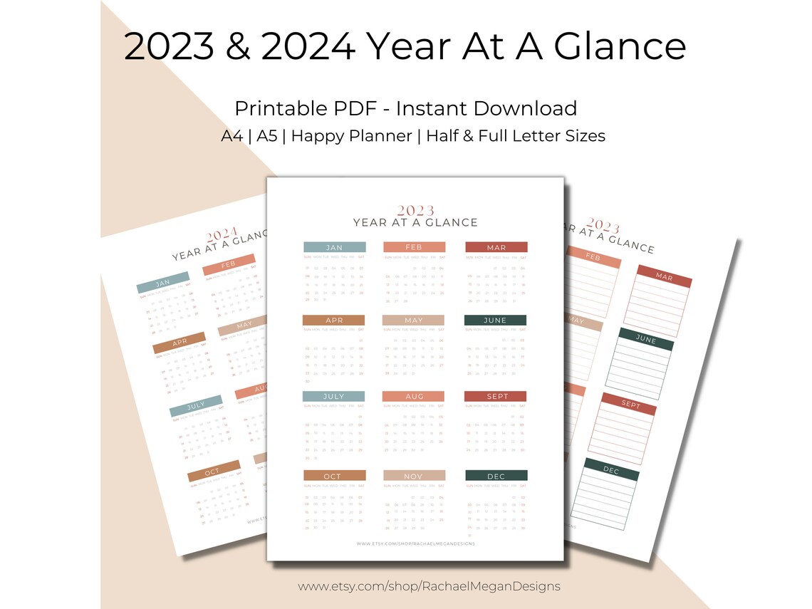 2023-2024 Year at A Glance Printable 2023-2024 Year at A Glance Planner ...