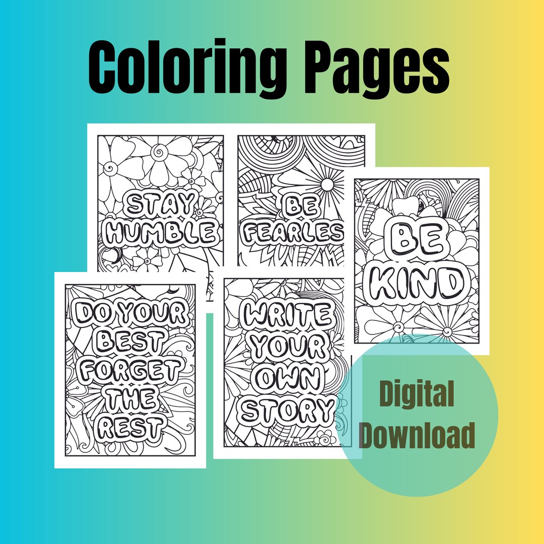 Set of 5 Adult Motivational Printable Coloring Pages - Etsy
