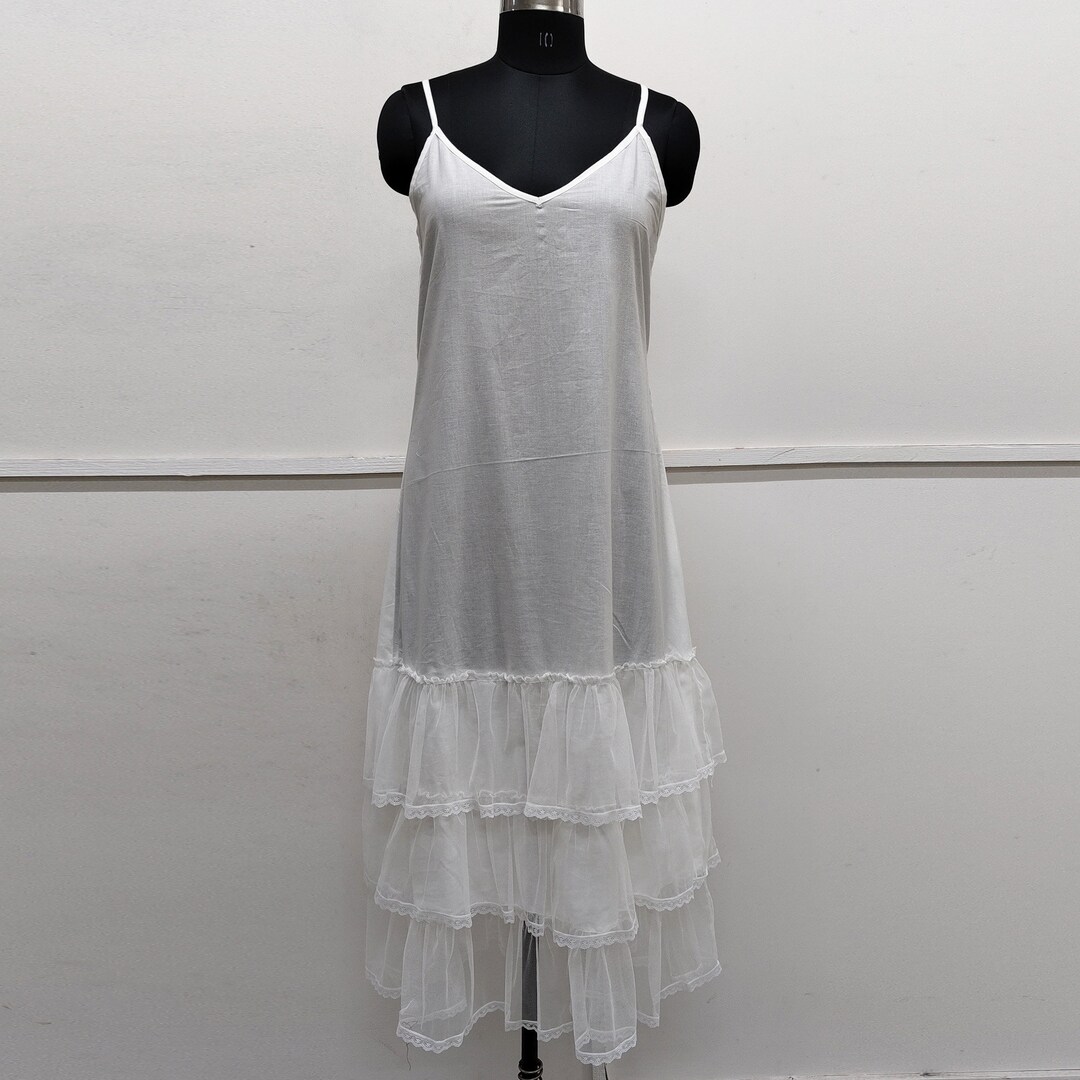 Ruffle Full Slip, Cotton Underdress, Lacey Maxi Slip, Night Dress - XS ...