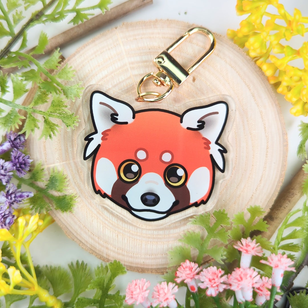 Red Panda Acrylic Keychain: Double-sided Charm With Gold Clasp - Etsy