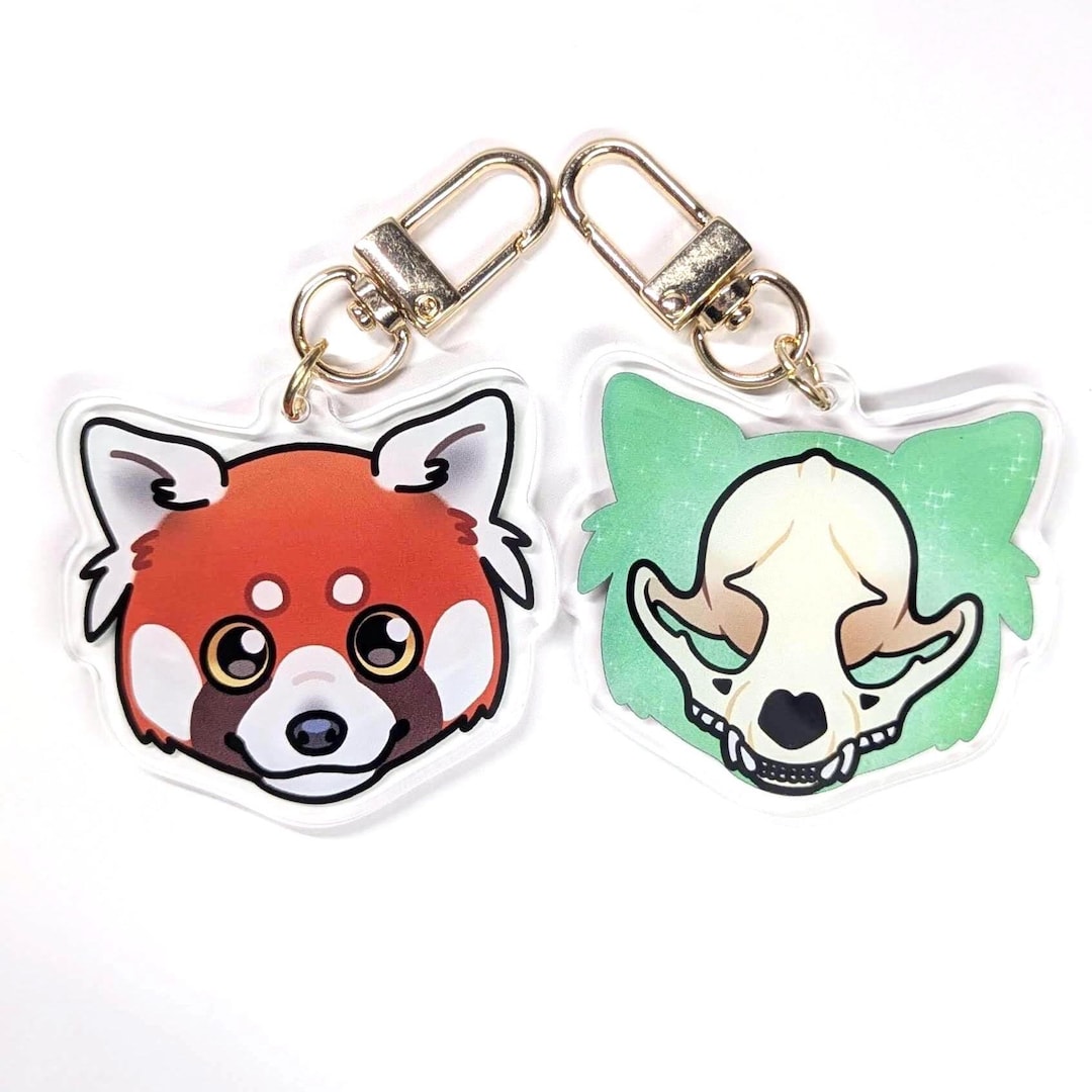 Red Panda Skull Acrylic Keychain: Double-sided Charm With Gold Clasp - Etsy