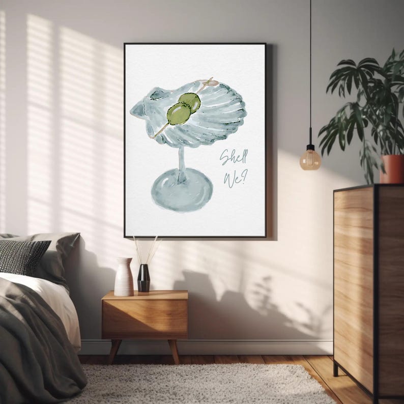 Martini Shell Cocktail Art, Bar Cart Print, Shell We, Martini With ...