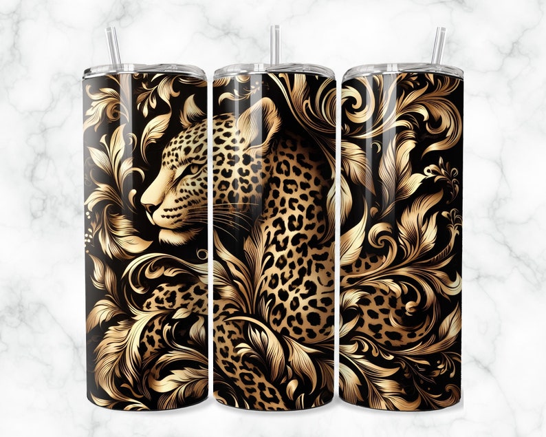 Gold Black Leopard 20oz Skinny Tumbler Sublimation, Seamless Leopard ...