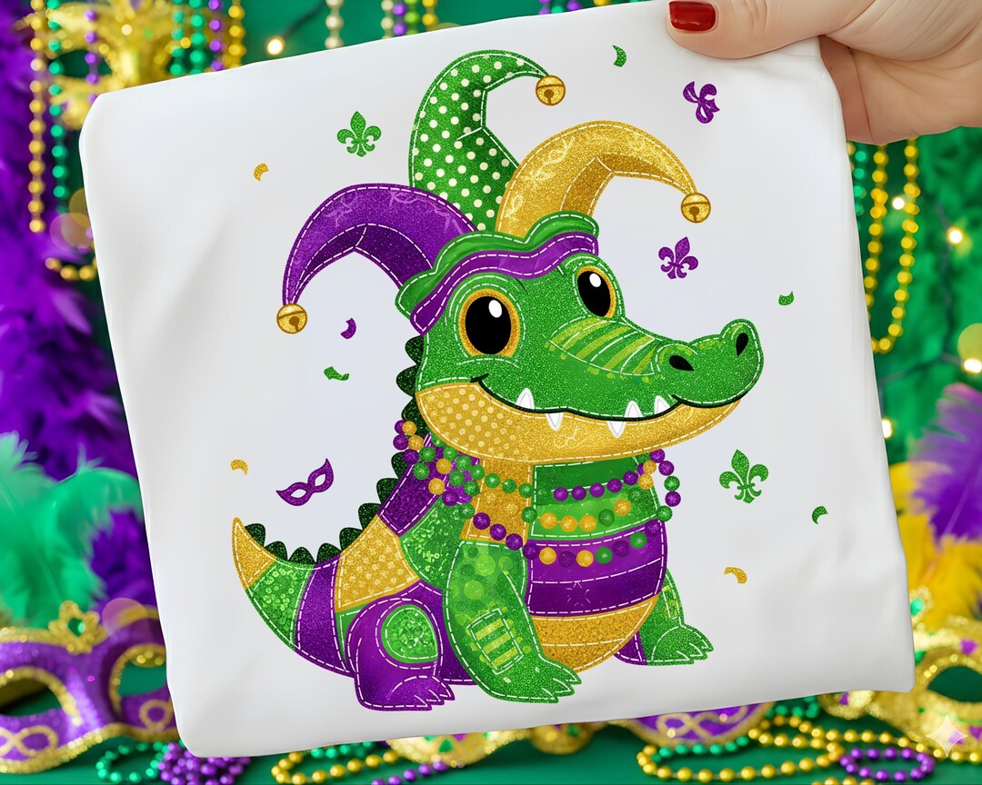 Patchwork Mardi Gras Crocodile PNG, Louisiana Carnival Design (digital ...