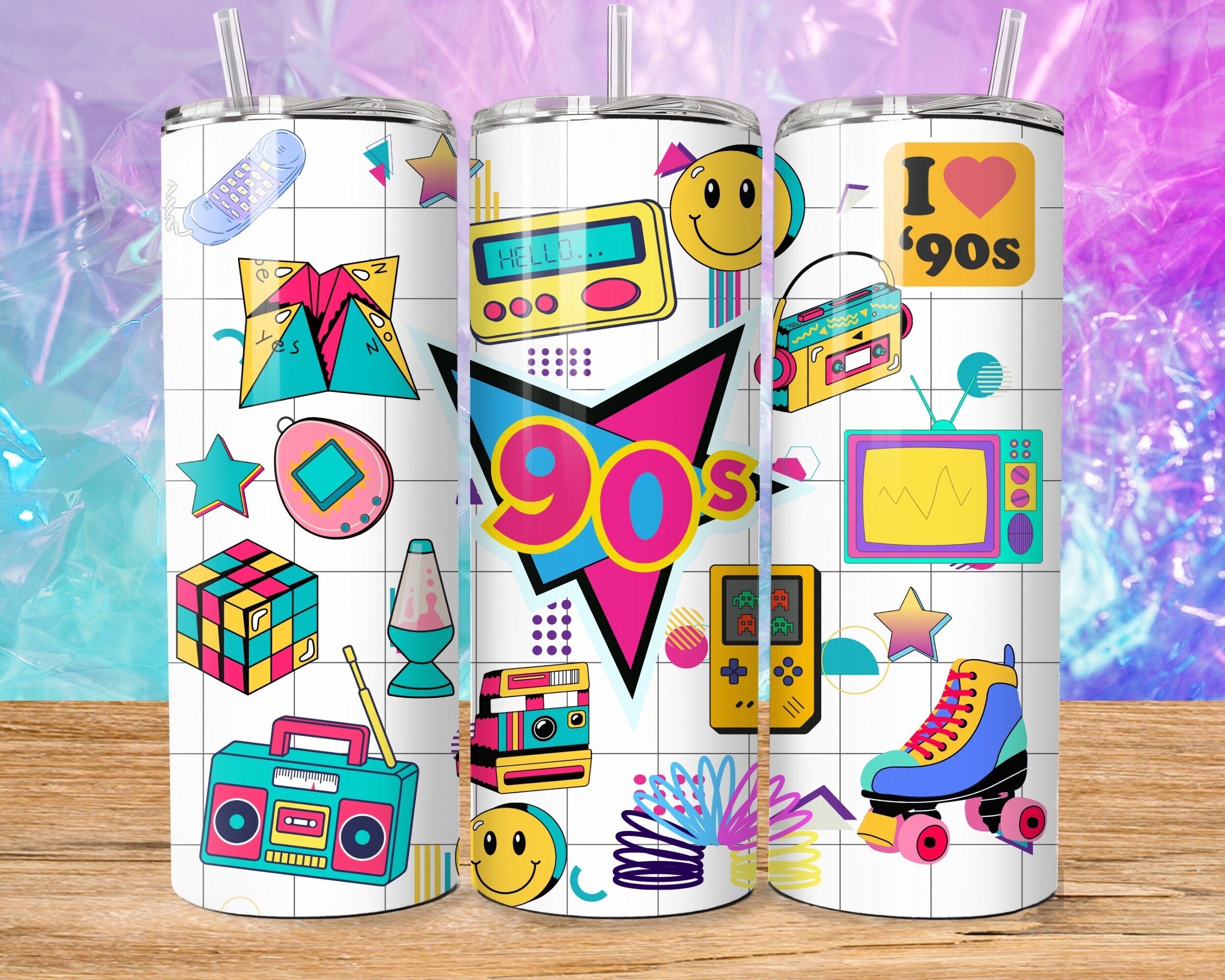 I Love 90s 20oz Skinny Tumbler Sublimation, 90s Style Theme Tumbler ...