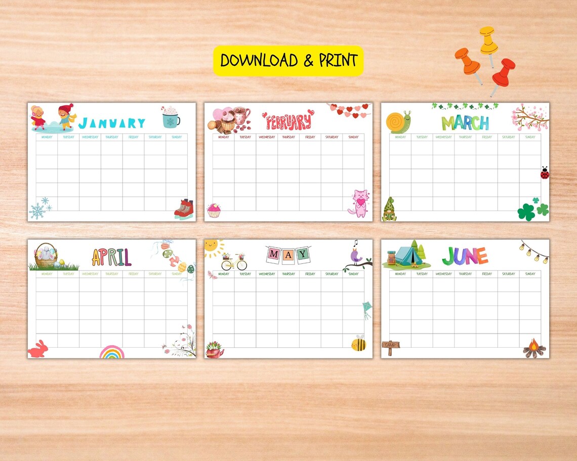 Blank Calendar for Kids, Homeschool Planner, Printable Calendar ...