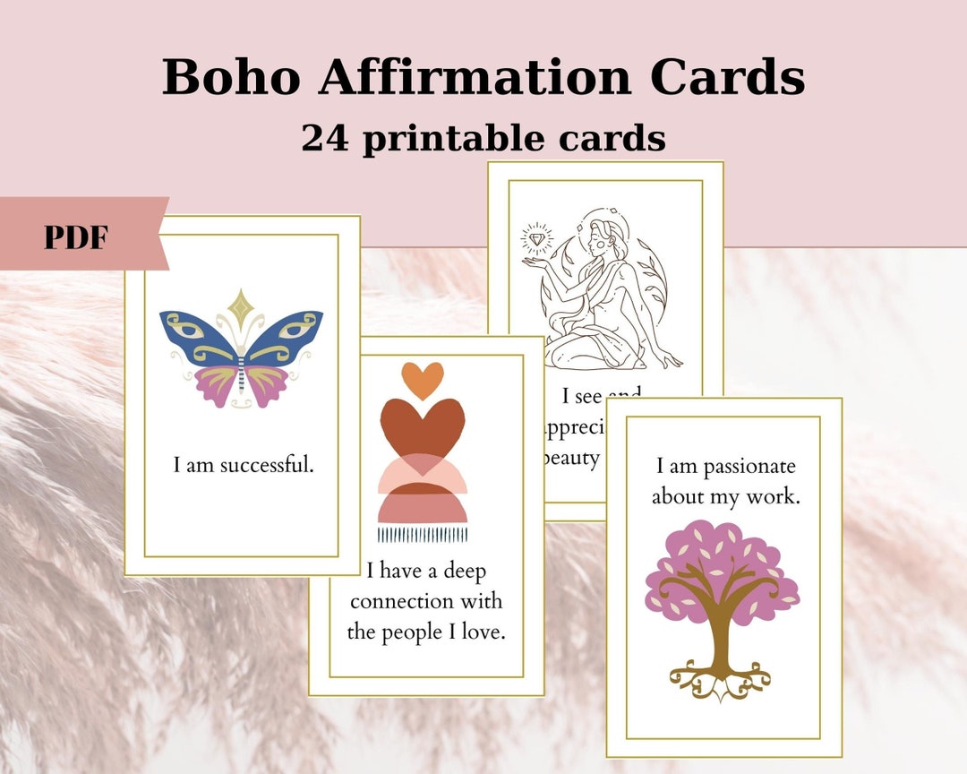 Boho Affirmation Cards | 24 Positive Affirmations Cards | Daily ...